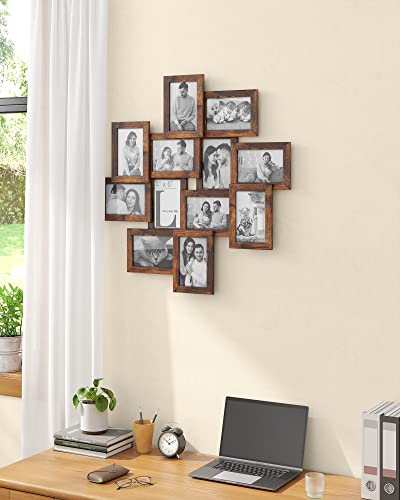 SONGMICS 4x6 Collage Picture Frames, Multi Picture Rustic Photo Frame Set with Glass Front for Wall Décor, Assembly Required (12-Pack)