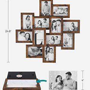 SONGMICS 4x6 Collage Picture Frames, Multi Picture Rustic Photo Frame Set with Glass Front for Wall Décor, Assembly Required (12-Pack)