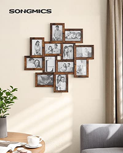 SONGMICS 4x6 Collage Picture Frames, Multi Picture Rustic Photo Frame Set with Glass Front for Wall Décor, Assembly Required (12-Pack)