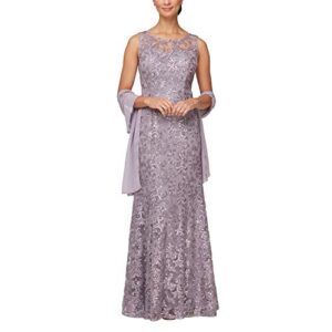 alex evenings women's long sleeveless dress with shawl, wisteria, 6