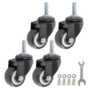 uoboeuq 1.5 inch swivel caster wheels pu 360 degree threaded stem caster wheel m8 x 25mm, 330lb total load capacity, pack of 4