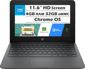 hp chromebook 11.6 inch laptop, intel celeron n3350 up to 2.4 ghz, 4gb memory, 32gb emmc, wifi, bluetooth, webcam, chrome os, nly mp