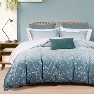 david's home 100% cotton duvet cover set king size, natural twigs pattern duvet cover with pillow shams, 3pcs ultra soft and breathable comforter cover set, 106x90 inches, gradient ombre turquoise