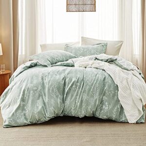 bedsure queen comforter set - sage green comforter, cute floral bedding comforter sets, 3 pieces, 1 soft reversible botanical flowers comforter and 2 pillow shams