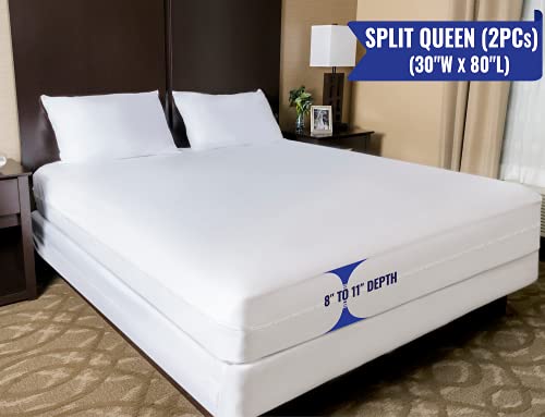 Split Queen Mattress/Box Spring Encasement 30" x 80" (2PCs) - Waterproof Zippered Protector Premium Quality Hypoallergenic Bed Cover Protects Against Dust - Breathable Smooth Fabric