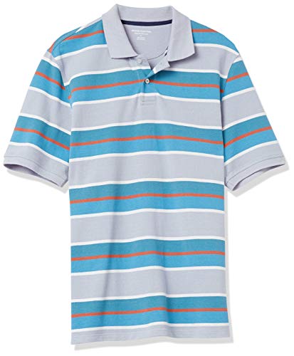 Amazon Essentials Men's Regular-Fit Cotton Pique Polo Shirt, Blue White Stripe, X-Small