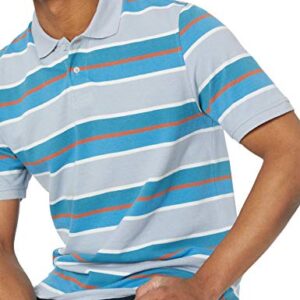 Amazon Essentials Men's Regular-Fit Cotton Pique Polo Shirt, Blue White Stripe, X-Small