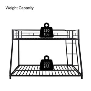 Olela Twin Over Full Metal Bunk Beds, Low Profile Bunk Beds Heavy Duty Steel Bed Frame with Safety Rail and Ladder for Boys Girls Adults Dormitory Bedroom,No Box Spring Needed (Black)