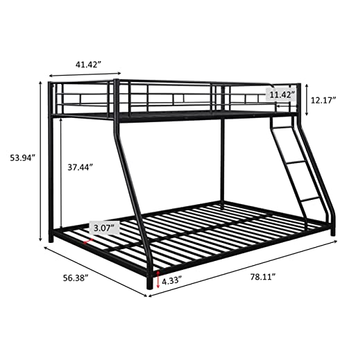 Olela Twin Over Full Metal Bunk Beds, Low Profile Bunk Beds Heavy Duty Steel Bed Frame with Safety Rail and Ladder for Boys Girls Adults Dormitory Bedroom,No Box Spring Needed (Black)