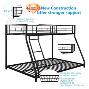 Olela Twin Over Full Metal Bunk Beds, Low Profile Bunk Beds Heavy Duty Steel Bed Frame with Safety Rail and Ladder for Boys Girls Adults Dormitory Bedroom,No Box Spring Needed (Black)