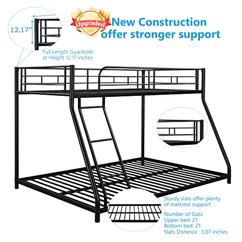 Olela Twin Over Full Metal Bunk Beds, Low Profile Bunk Beds Heavy Duty Steel Bed Frame with Safety Rail and Ladder for Boys Girls Adults Dormitory Bedroom,No Box Spring Needed (Black)