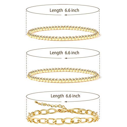 Gold Beaded Bracelets for Women gold bracelets for women Plated Chain Link Bracelet Stretchable Bracelet… (Gold-01(5Pcs-G))…