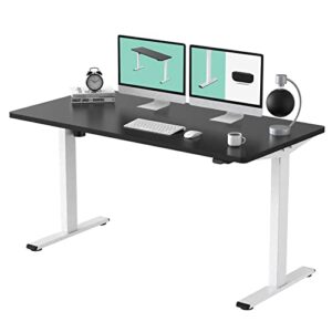 flexispot electric black standing desk whole piece 55 x 28 inch desktop adjustable height desk home office computer workstation sit stand up desk (white frame + 55" black top, 2 packages)