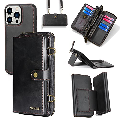 Misscase Compatible with iPhone 12 Pro Max Wallet Case,Multi-Function Wallet Case,2 in 1 Detachable Magnetic Wallet Case with Card Holder,PU Leather Kickstand Flip Cover with Lanyard Black