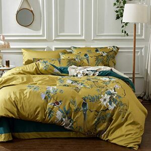 mixinni duvet cover set king size bird flower pattern soft cotton floral bedding comforter cover set with zipper closure and ties for women and men, ultra soft, breathable, easy care-king size