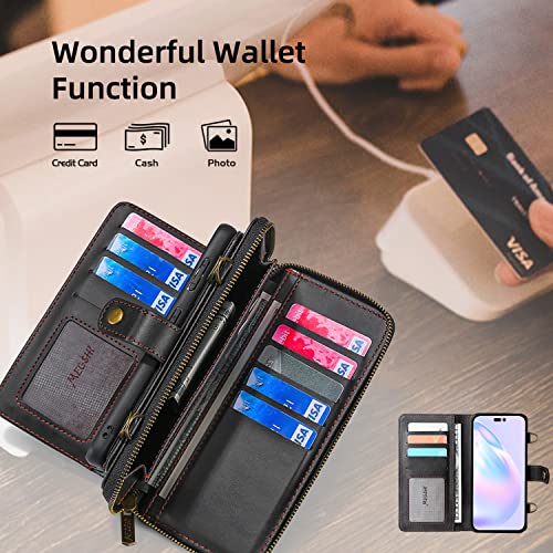 Misscase Compatible with iPhone 12 Pro Max Wallet Case,Multi-Function Wallet Case,2 in 1 Detachable Magnetic Wallet Case with Card Holder,PU Leather Kickstand Flip Cover with Lanyard Black