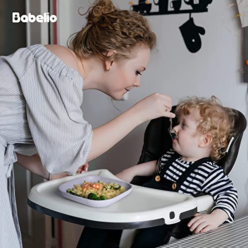 BABELIO Silicone Toddler Plates, 2 Pack Undivided Baby Self Feeding Utensils, BPA Free, Microwave, Oven and Dishwasher Safe, Soft and Durable Silicone Tray (Lilac Grey)