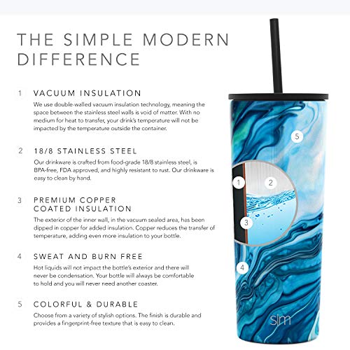 Simple Modern Insulated Tumbler with Lid and Straw | Iced Coffee Cup Reusable Stainless Steel Water Bottle Travel Mug | Gifts for Women Men Her Him | Classic Collection | 28oz | Ocean Geode