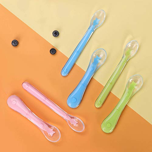 Baby Infant Silicone Spoon First-Stage - Soft Training Spoons Utensils for Babies Solid Feeding, Self Feeding for Kids Toddlers Children 4 Months Led Weaning Gum-Friendly Great Gift Set 2 Pack (Blue)