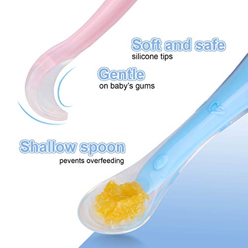 Baby Infant Silicone Spoon First-Stage - Soft Training Spoons Utensils for Babies Solid Feeding, Self Feeding for Kids Toddlers Children 4 Months Led Weaning Gum-Friendly Great Gift Set 2 Pack (Blue)