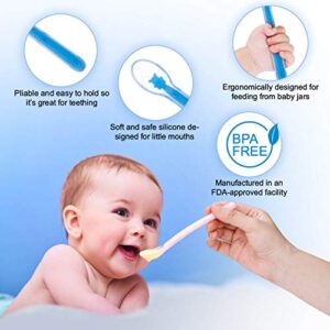 Baby Infant Silicone Spoon First-Stage - Soft Training Spoons Utensils for Babies Solid Feeding, Self Feeding for Kids Toddlers Children 4 Months Led Weaning Gum-Friendly Great Gift Set 2 Pack (Blue)