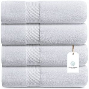 white classic luxury bath towels large - cotton hotel spa bathroom towel |30x56 | 4 pack | white