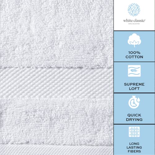 White Classic Luxury Bath Towels Large - Cotton Hotel spa Bathroom Towel |30x56 | 4 Pack | White