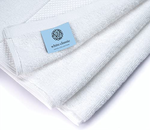 White Classic Luxury Bath Towels Large - Cotton Hotel spa Bathroom Towel |30x56 | 4 Pack | White