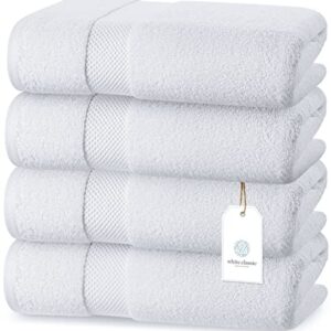 White Classic Luxury Bath Towels Large - Cotton Hotel spa Bathroom Towel |30x56 | 4 Pack | White