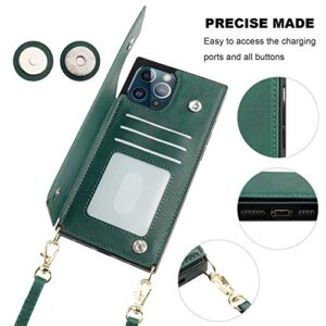 Bocasal Crossbody Wallet Case for iPhone 12 Pro Max Credit Card Holder PU Leather Kickstand Shockproof Detachable Cross Body Strap Lanyard Magnetic Closure 6.7 inch(Green)