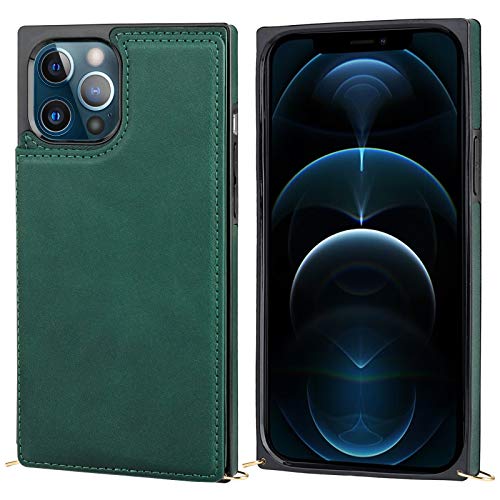 Bocasal Crossbody Wallet Case for iPhone 12 Pro Max Credit Card Holder PU Leather Kickstand Shockproof Detachable Cross Body Strap Lanyard Magnetic Closure 6.7 inch(Green)