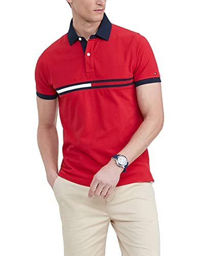 Tommy Hilfiger Men's Flag Pride Polo Shirt in Custom Fit, Tommy RED, Large