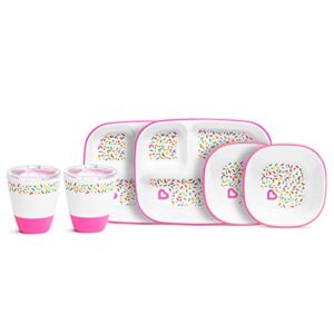 munchkin® splash™ toddler feeding supplies set, includes divided plate, bowl and open cup, pink sprinkles