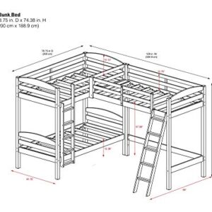 DHP Dorel Living Clearwater Triple Wood Bunk, Twin Size, Black Bed