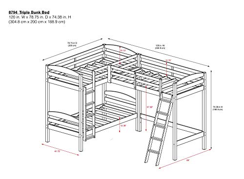 DHP Dorel Living Clearwater Triple Wood Bunk, Twin Size, Black Bed