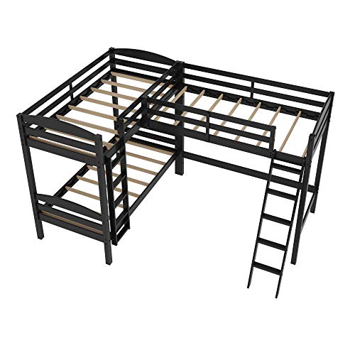 DHP Dorel Living Clearwater Triple Wood Bunk, Twin Size, Black Bed