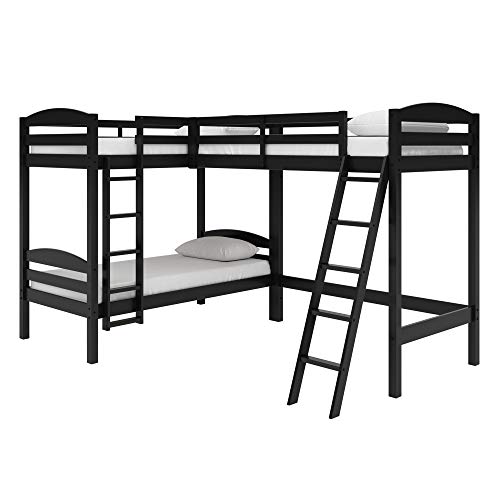 DHP Dorel Living Clearwater Triple Wood Bunk, Twin Size, Black Bed