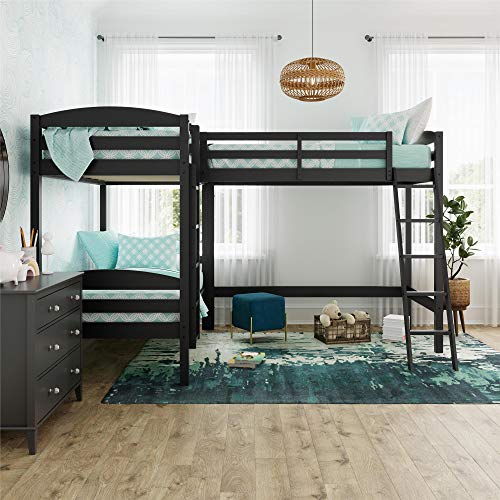 DHP Dorel Living Clearwater Triple Wood Bunk, Twin Size, Black Bed