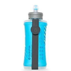 Hydrapak SkyFlask 500ml - Lightweight Collapsible Handheld Running Water Bottle Soft Flask - (500 ml/16 oz) - Adjustable Handstrap, Spill-Proof Cap, Malibu Blue