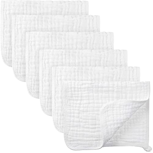 Irenare 6 Pieces Large 20 x 10 Inch Muslin Burp Cloths Multi-Colors Muslin Washcloths Baby Burping Cloth Diapers 6 Absorbent Layers Muslin Face Towels for Baby (White)