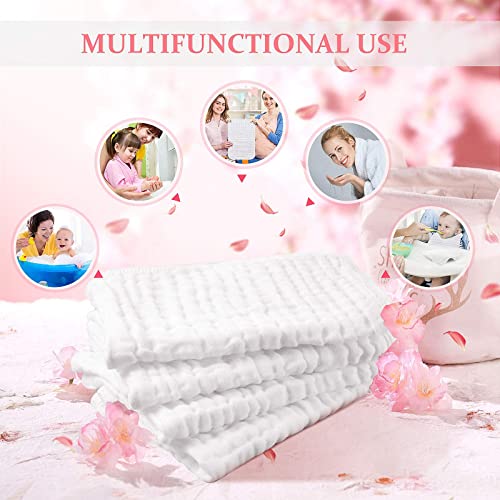 Irenare 6 Pieces Large 20 x 10 Inch Muslin Burp Cloths Multi-Colors Muslin Washcloths Baby Burping Cloth Diapers 6 Absorbent Layers Muslin Face Towels for Baby (White)