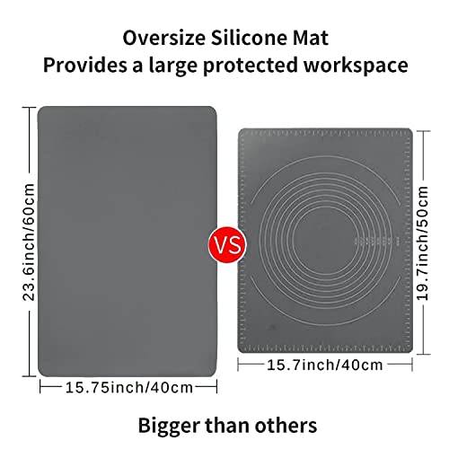 Extra Large Silicone Table Mat, Genuine Food-Grade Silicone Mat for Crafts Kids Dinner Placemat Desk Countertop Waterproof Protector Heat Insulation Kitchen Pastry Rolling Dough Pad (Dark Gray)