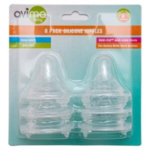 Avima Baby Silicone Nipples for Wide Neck Bottles, Slow Flow 0-6 Months (Set of 6)