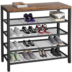 topfurny shoe rack, industrial shoe storage organizer, large 5-tier metal shoe rack shelves with wood board, entryway table for hallway, living room, closet, bedroom