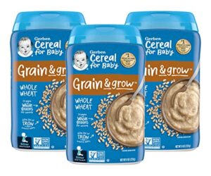 gerber cereal for baby 2nd foods grain & grow cereal, whole wheat cereal, made with whole grains & essential nutrients, non-gmo, 8-ounce canister (pack of 3)