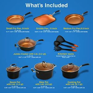 NutriChef Stackable Pots and Pans Set – 14-pcs Luxurious Stackable Cookware Set – Sauce Pans Nonstick Set with Lids– Healthy Food-Grade Copper Non-Stick Ceramic Coating - PTFE, PFOA, and PFOS Free