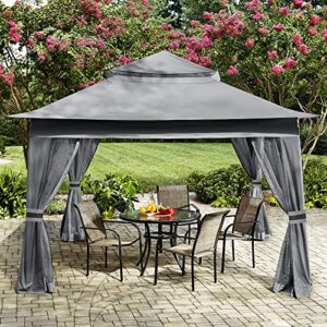 mastercanopy patio gazebo outdoor pop up gazebo with mesh walls (13x13 dark gray)