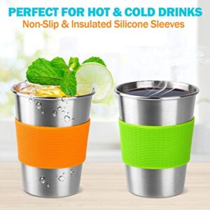 Kids Cups with Straw and Lid Spill Proof,4 Pack 12oz Stainless Steel Drinking Tumbler with Coasters,Unbreakable Water Glasses,BPA-Free Metal Sippy Mug for Toddler,Children,Adult, Indoor,Outdoor