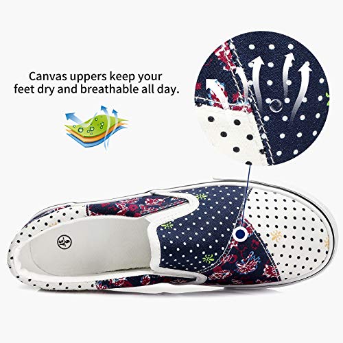 Adokoo Womens Slip on Shoes Canvas Shoes for Women Casual Low Top Sneakers Comfortable Walking Loafers(Black dot Patchwork,US7)