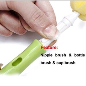 AKOAK 1 Pack The Baby Nipple Brush Cleaning Brush Set Rotates Freely to Replace The Head Sponge Bottle Brush